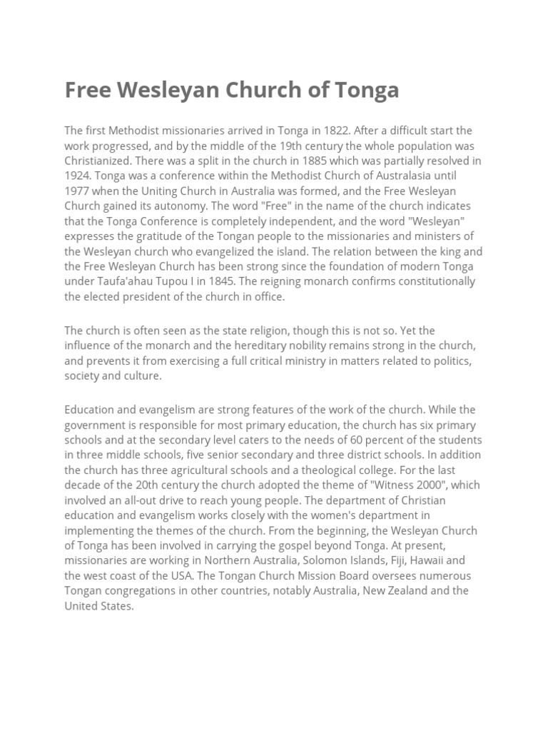 Free Wesleyan Church of Tonga | PDF