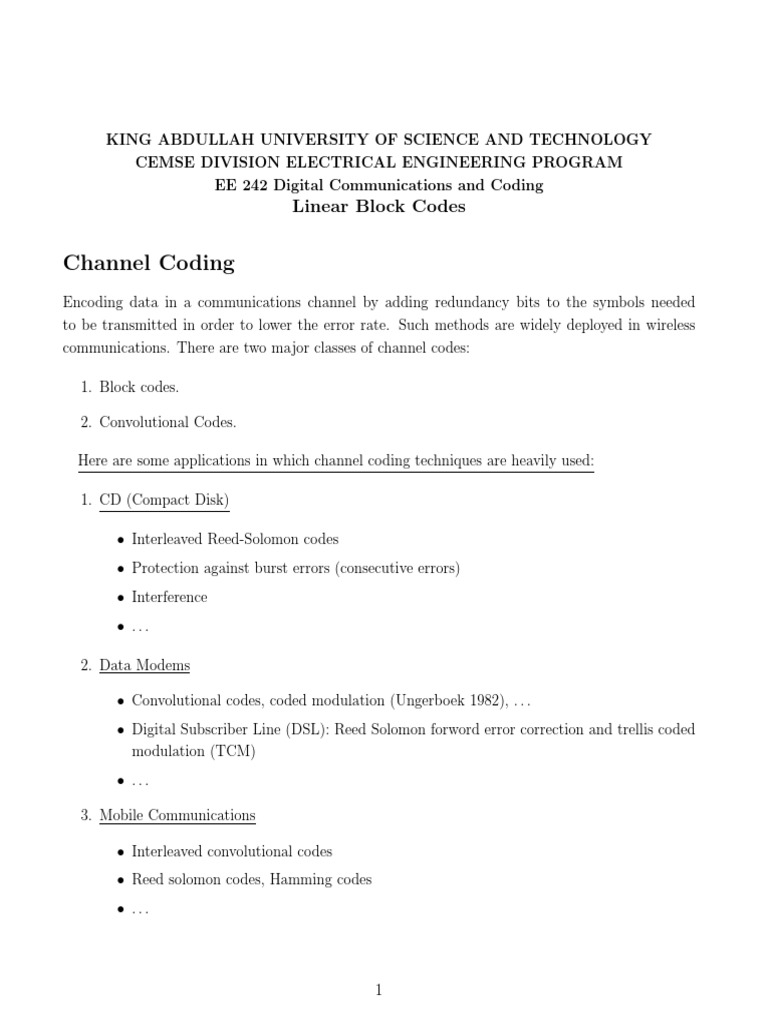 Chapter Linear Block Codes Pdf Code Low Density Parity Check Code