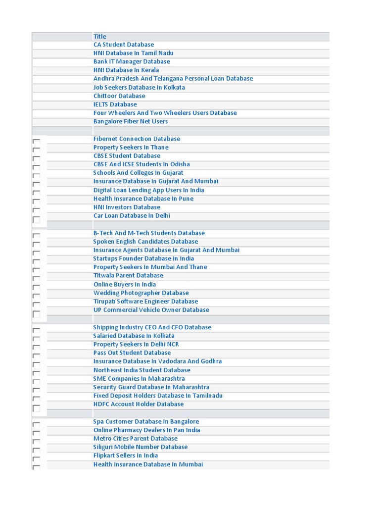 Comprehensive Indian Database Listings | PDF | Databases | Tamil Nadu