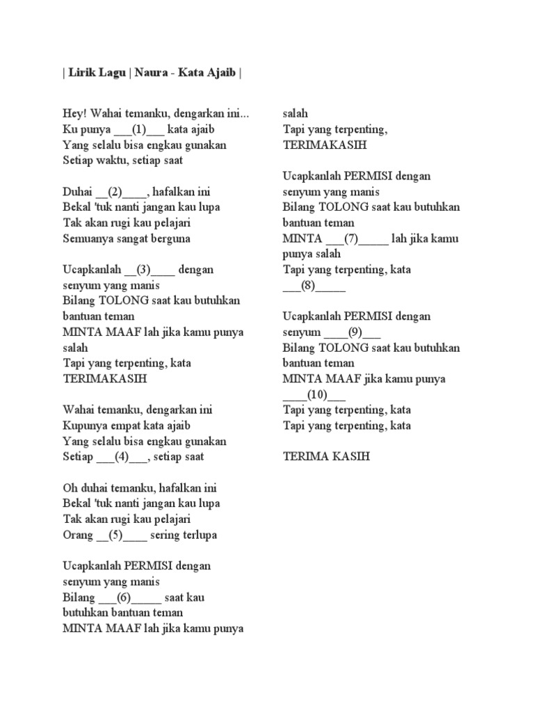 Lirik Lagu Kata Ajaib - Naura | PDF