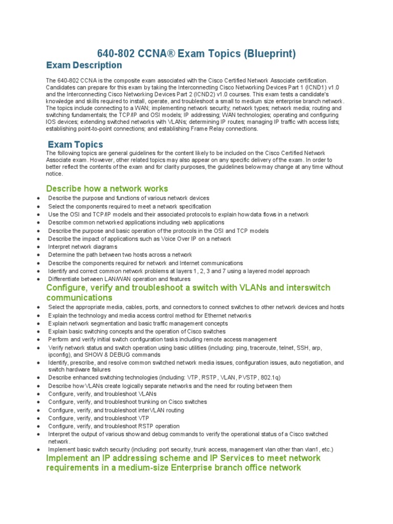 640 802 Exam Topics | Download Free PDF | Computer Network | Cisco Certifications