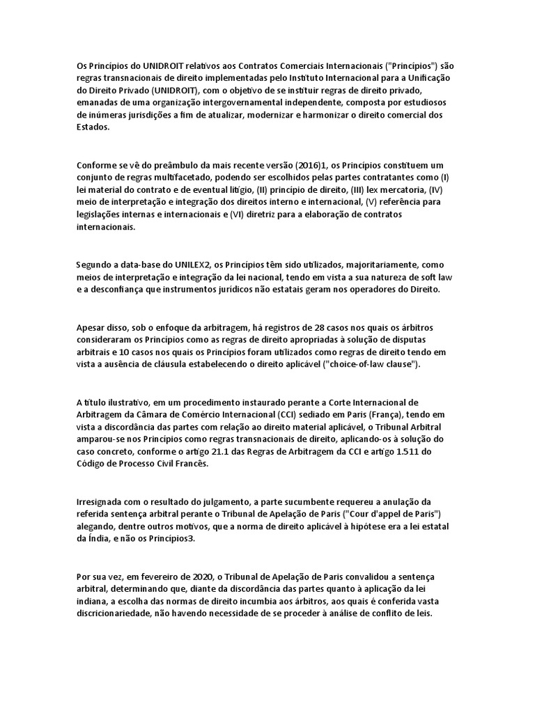 Princípios UNIDROIT em Contratos Internacionais | PDF | Arbitragem ...