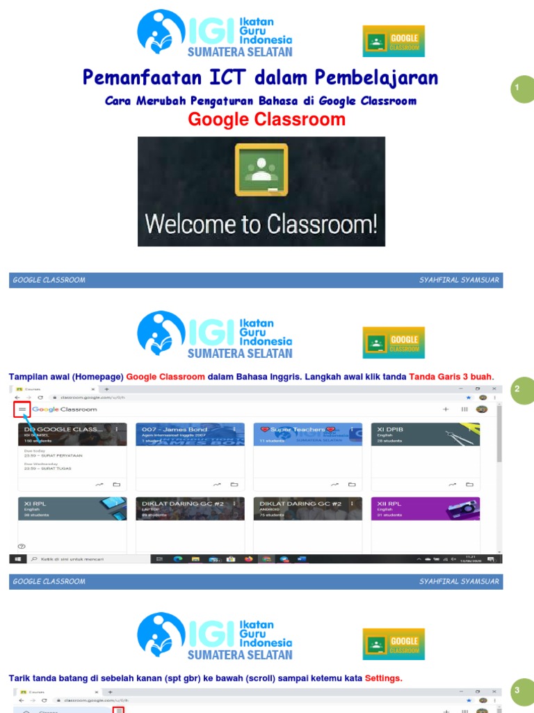 Panduan Ubah Bahasa Google Classroom | PDF