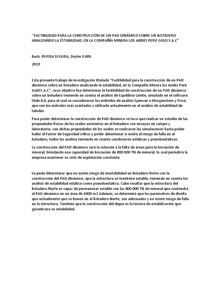 Factibilidad PAD dinámico en botadero minero | PDF | Minería