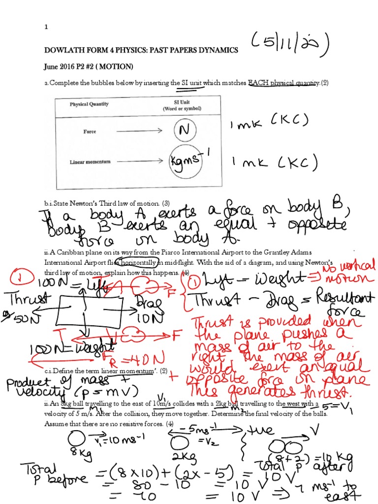 Dowlath Form 4 Physics Past Papers Dynamics | PDF | Acceleration | Velocity