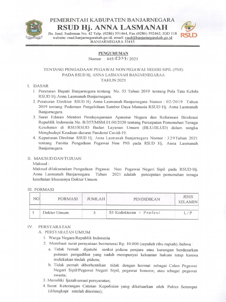 PENGUMUMAN Dokter RSUD | PDF