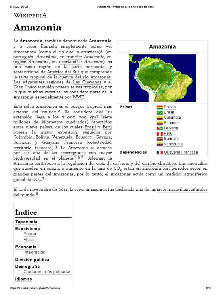 Amazonia - Wikipedia, La Enciclopedia Libre | PDF | Selva amazónica