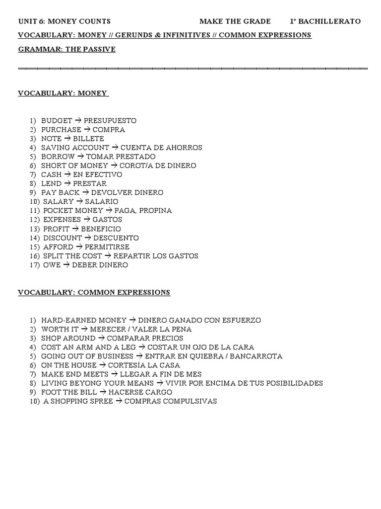Unit 6 Make The Grace 1º Bachillerato | PDF | Unidades Semánticas ...