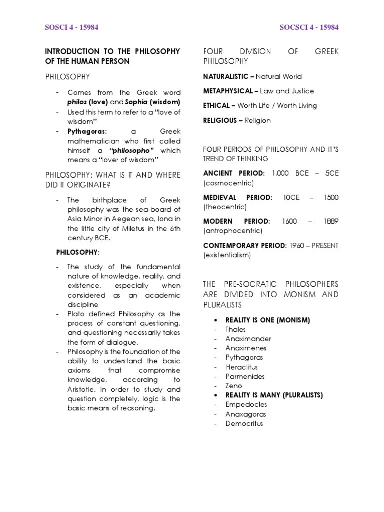 Introduction To The Philosophy of The Human Person | Download Free PDF ...