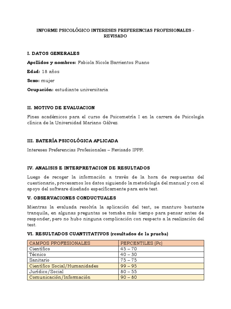 Informe Psicológico Ippr | PDF | Sicología | Diseño