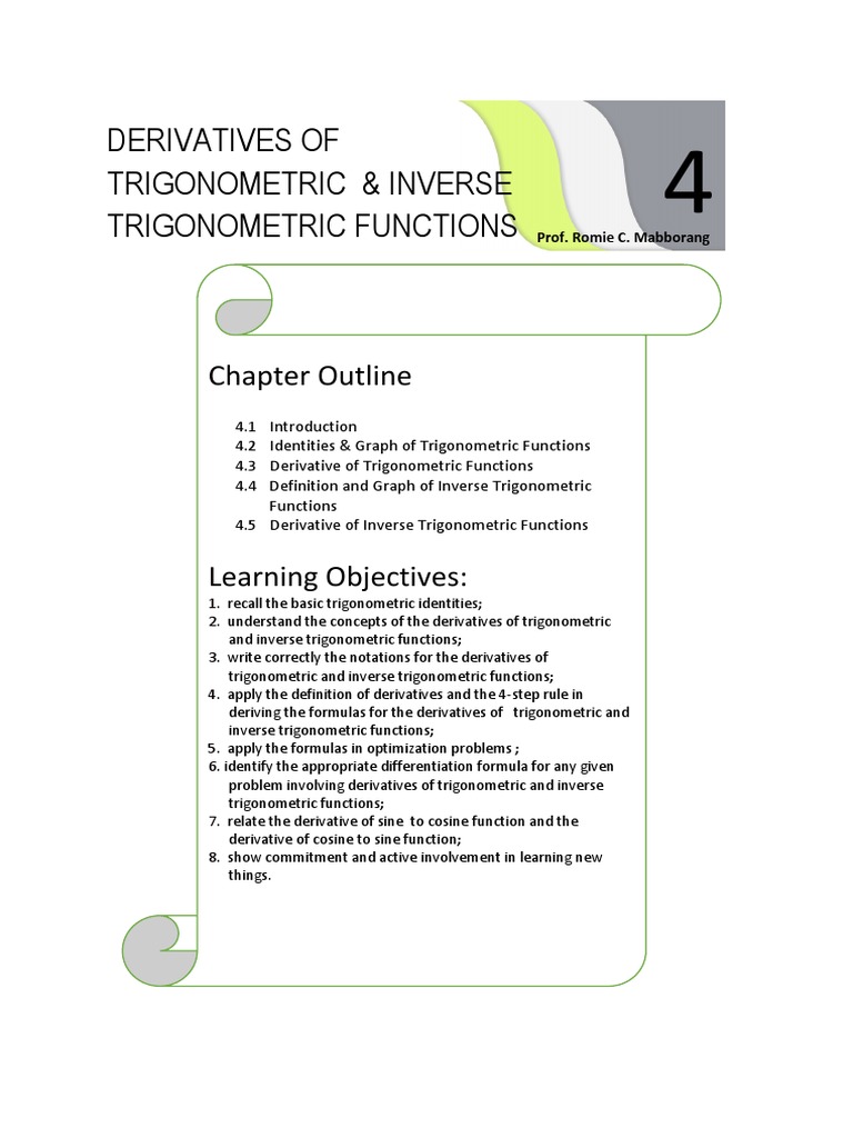 4 Trigonometric & Inverse Trigo Functions Mabborang | PDF | Trigonometric Functions | Function ...