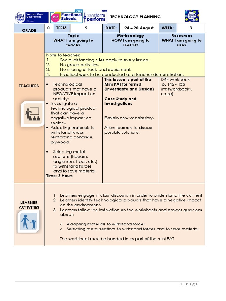 Lesson Plan Get SP Grade 8 Technology Term 3 Week 3 | PDF | Beam ...