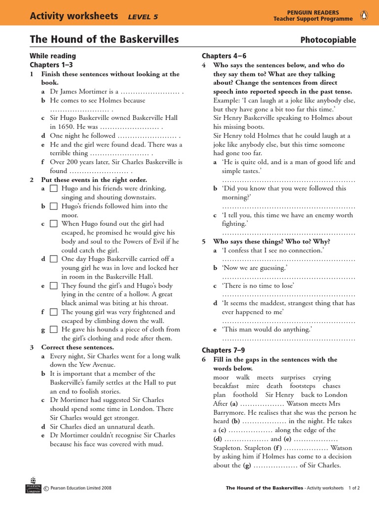 Hound of The Baskervilles. Worksheets Copia 3 | PDF | The Hound Of The ...