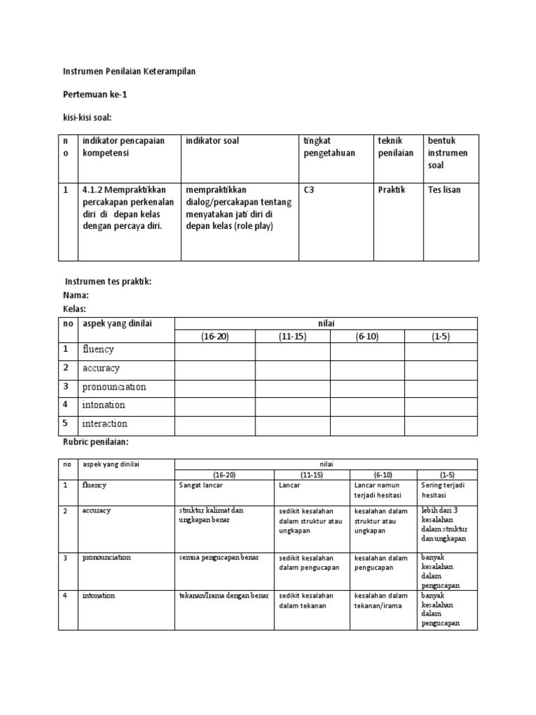 Instrumen Penilaian Keterampilan | PDF