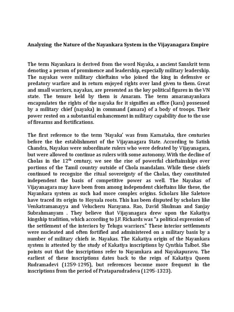 Nayankara System in Vijayanagara Empire | PDF | Feudalism