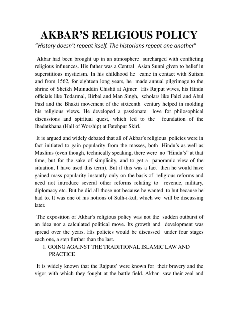 Akbars Religious Policy | PDF | Sharia | Sheikh