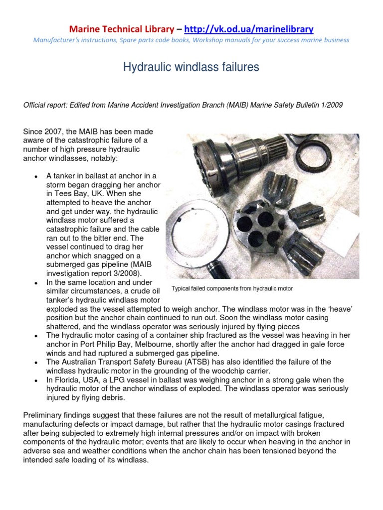 Hydraulic Windlass Failure Reports | PDF | Anchor | Oil Tanker