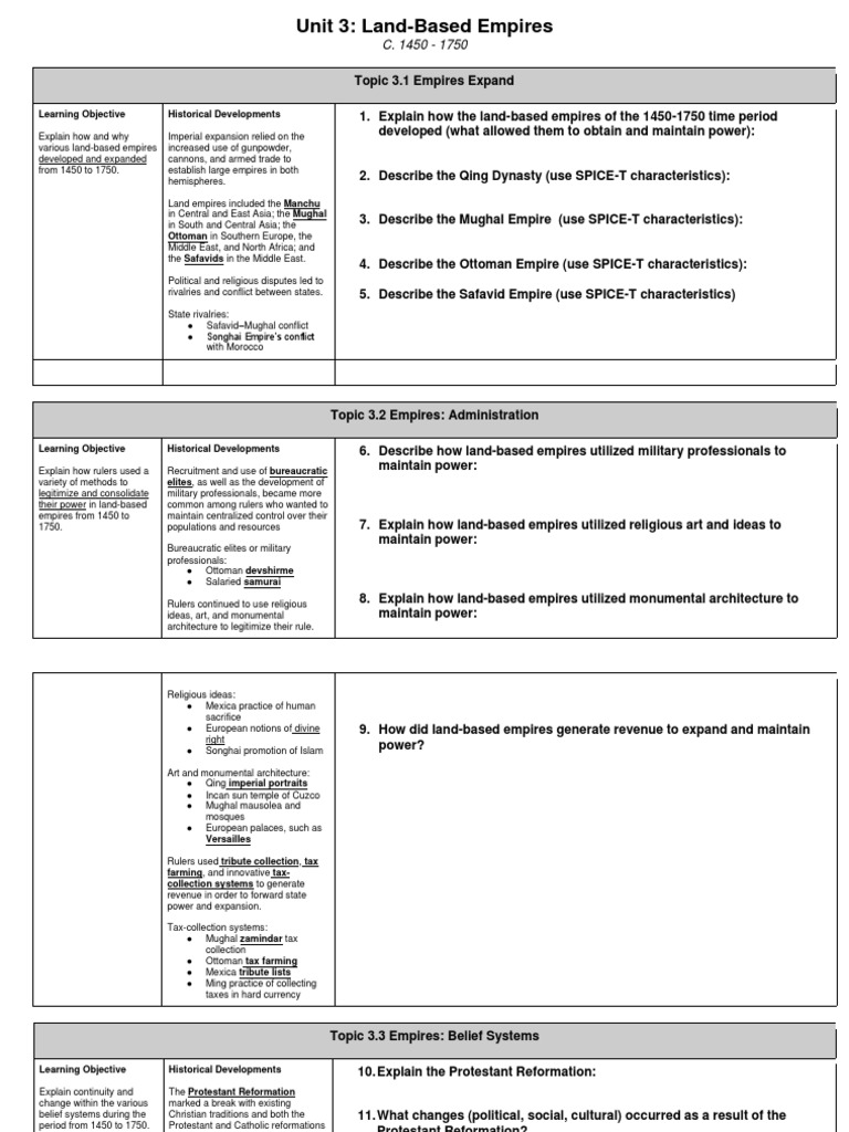 AP World History - Unit 3 EC Packet | PDF | Empire | Mughal Empire