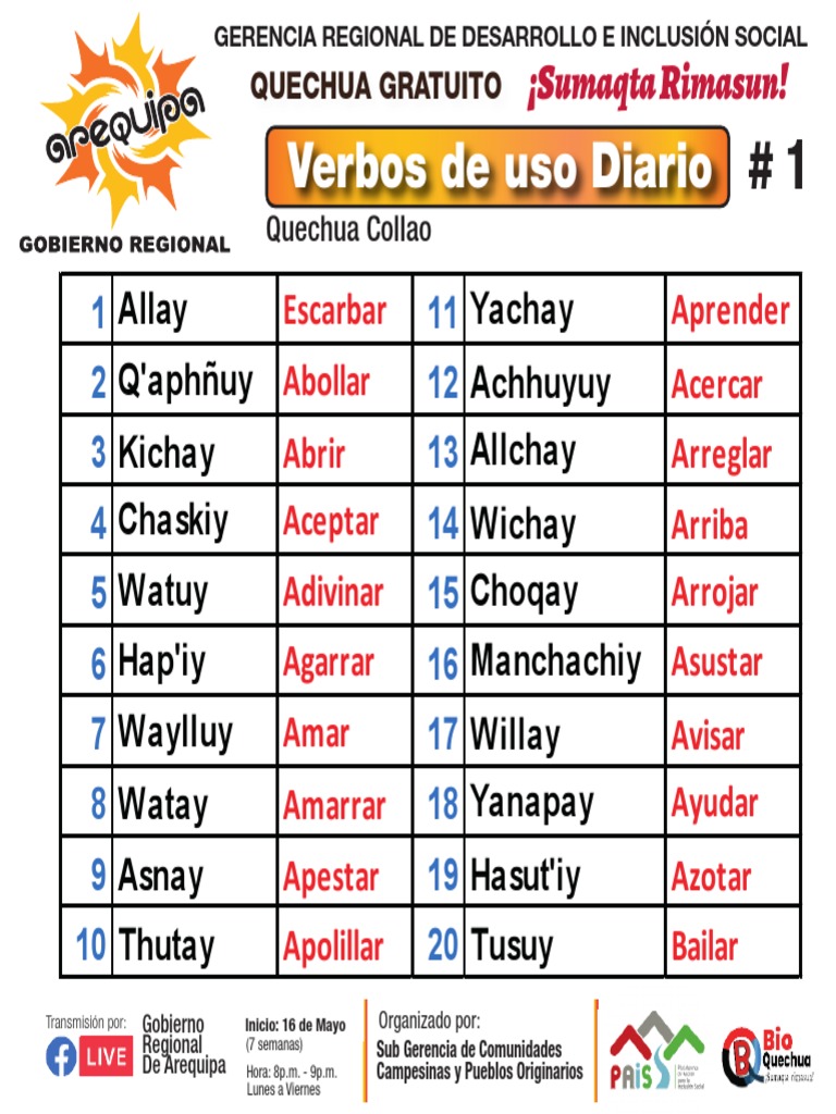 100 Verbos Comunes en Quechua | PDF | Andes