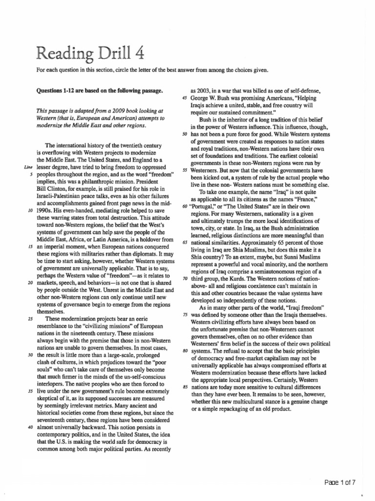 SAT Reading-Drill 4 | PDF | James Joyce | Ulysses (Novel)