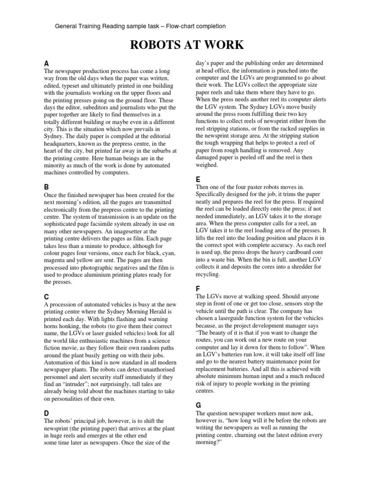 General Training Reading Sample Task - Flow-Chart Completion Removed ...