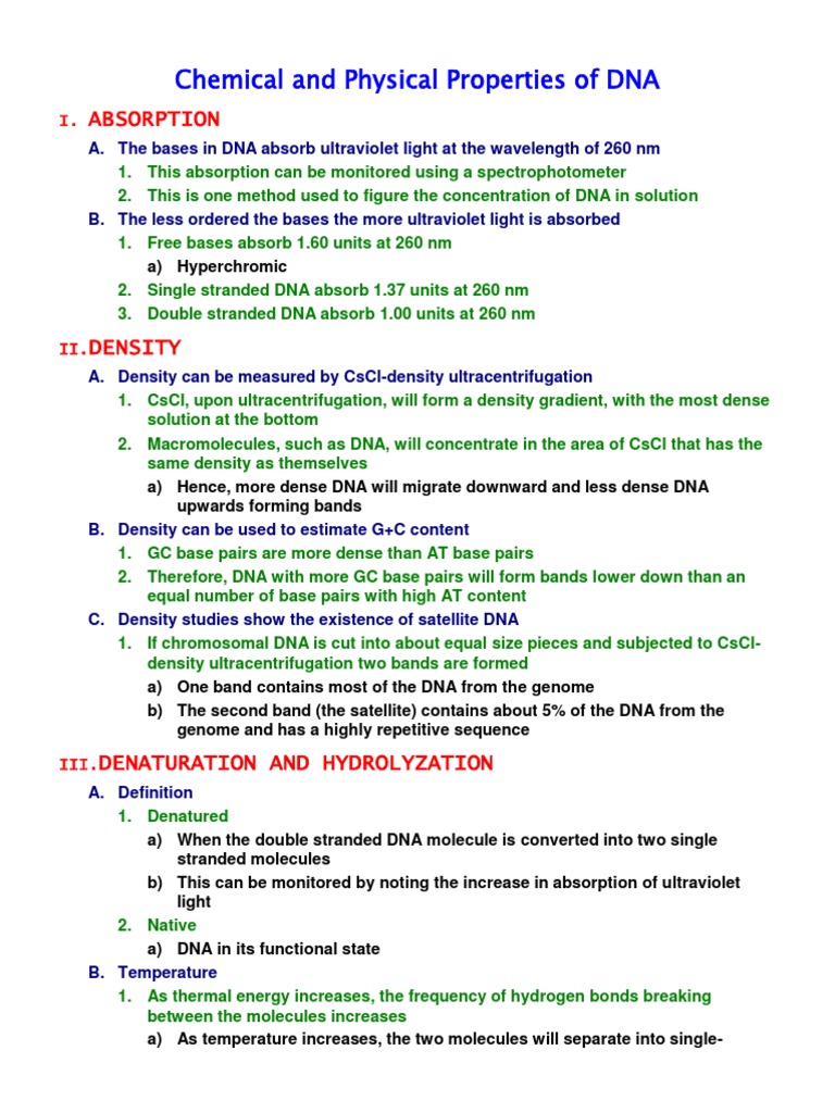 Properties of DNA: Chemical and Physical | PDF | Denaturation ...