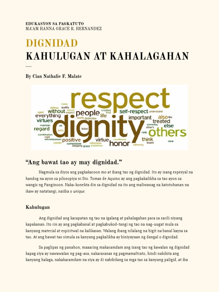 ESP (Sanaysay - Dignidad) | PDF