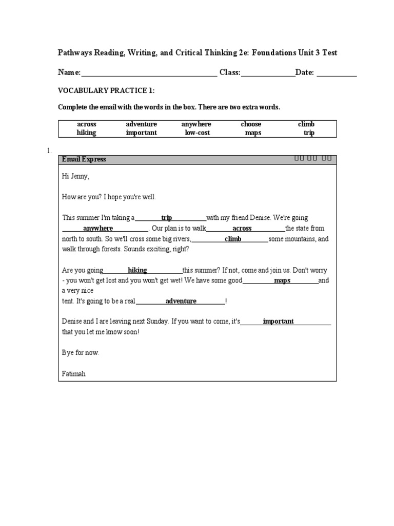 Pathways Reading Unit 3 Test | PDF