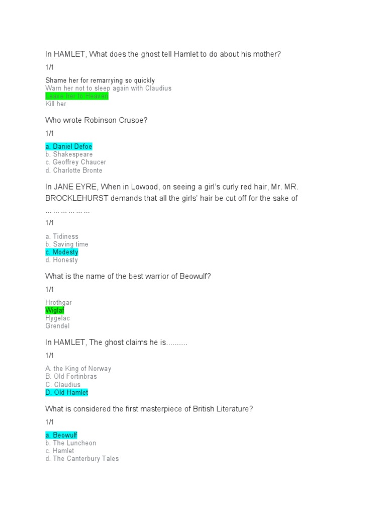 VANHOCANH10 Diem | PDF | Jane Eyre | Hamlet