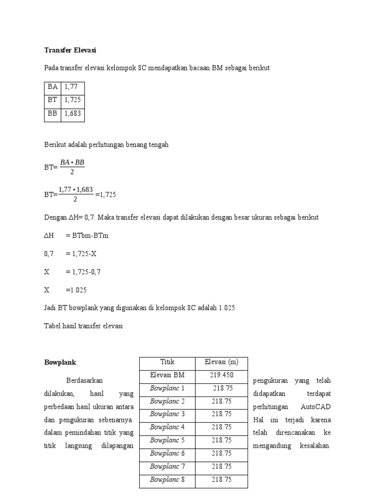 Rumus dan Hasil Transfer Elevasi | PDF