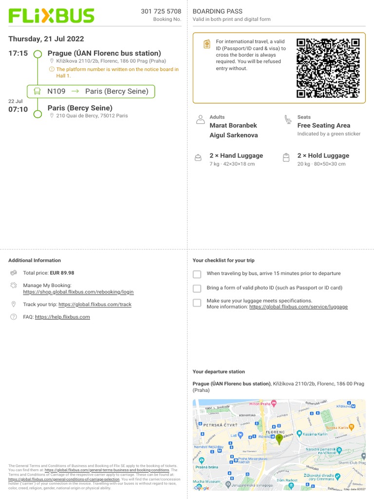 Prague to Paris bus ticket | PDF | Identity Document | Passport