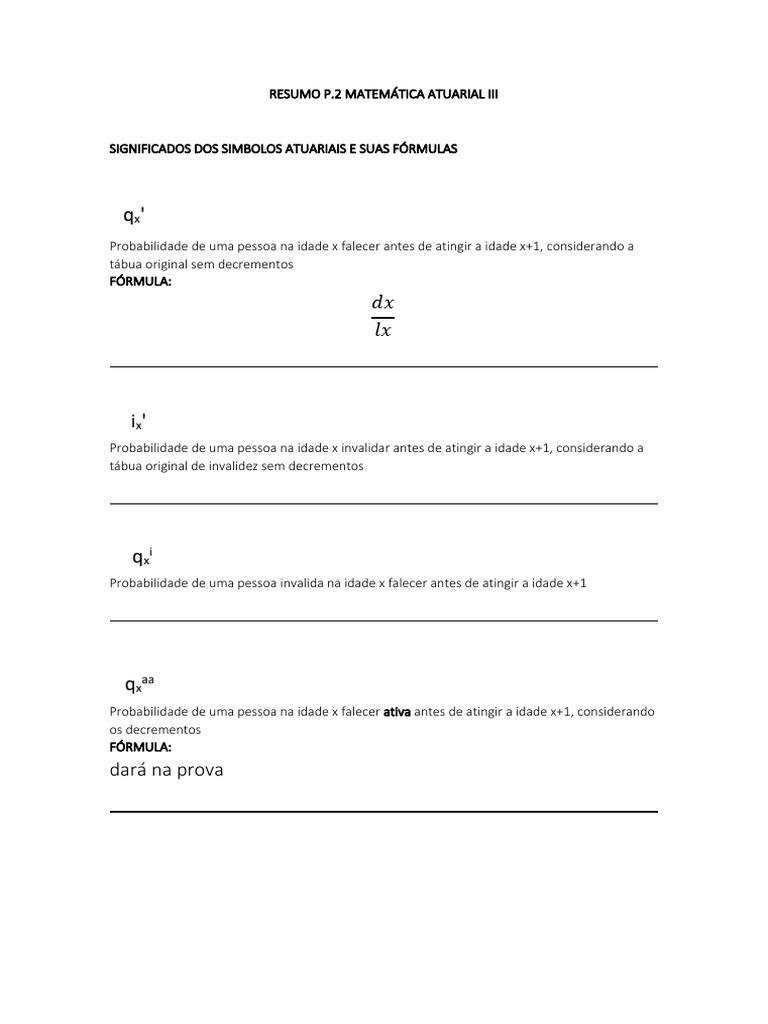 Significados dos Símbolos Atuariais e suas Fórmulas | PDF | Ciência ...