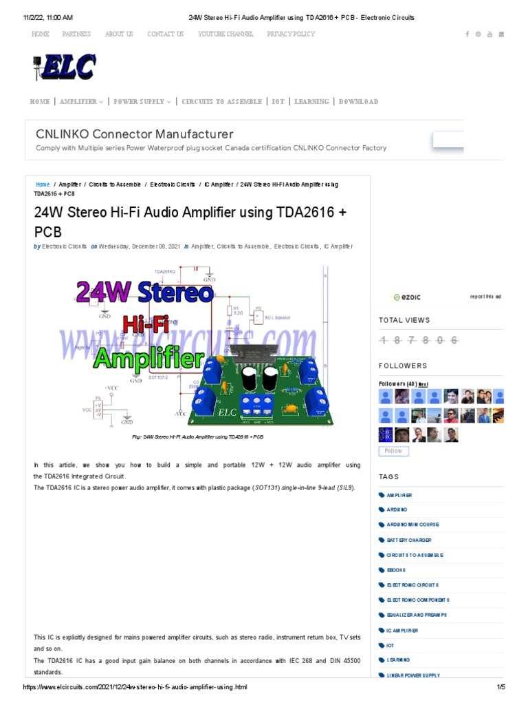 24W Stereo Hi-Fi Audio Amplifier Using TDA2616 + PCB - Electronic ...