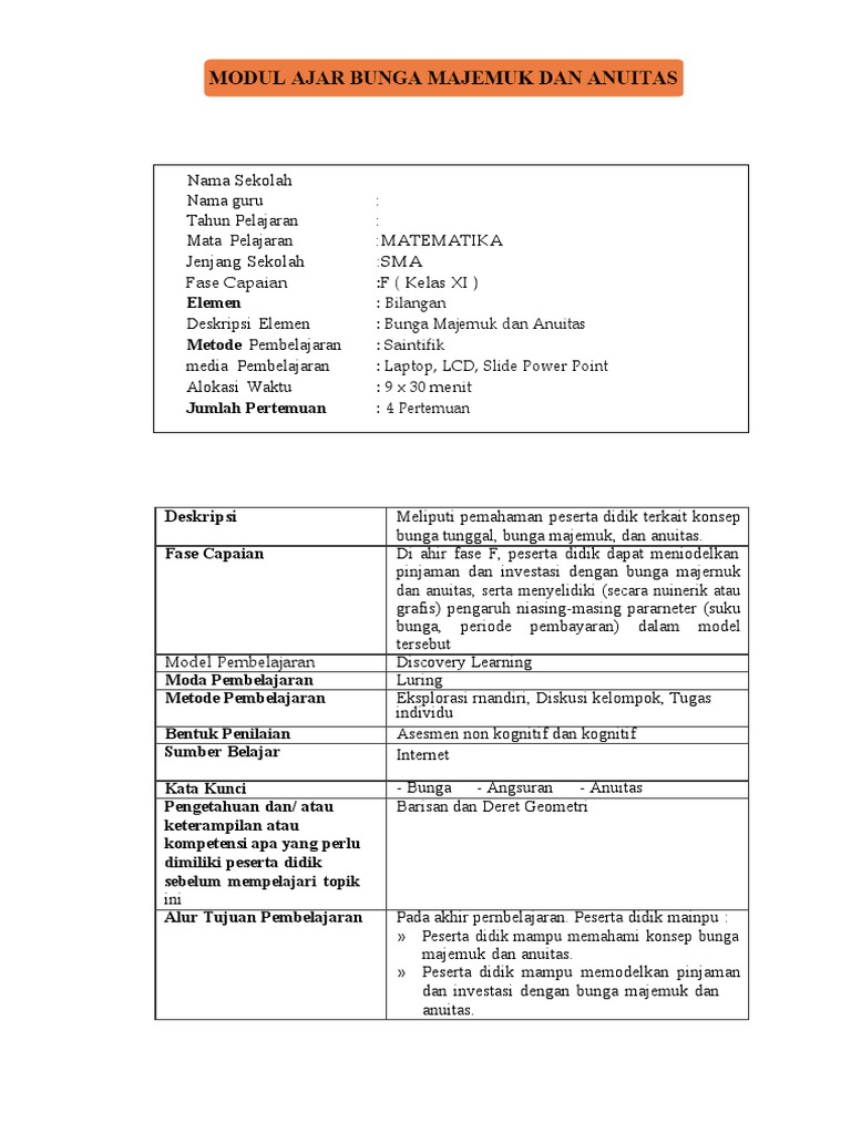 Modul Bunga Majemuk dan Anuitas Kelas 11 | PDF