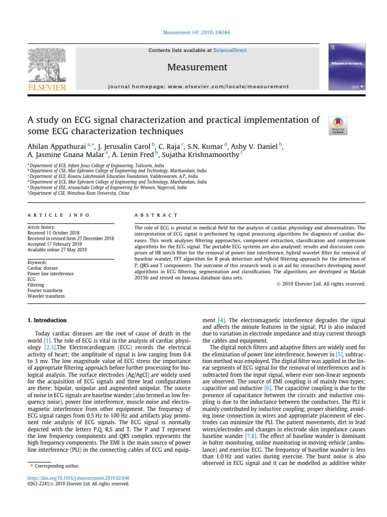 4 - Appathurai2019 - ECG Characterization Techniques | PDF | Wavelet | Electrocardiography