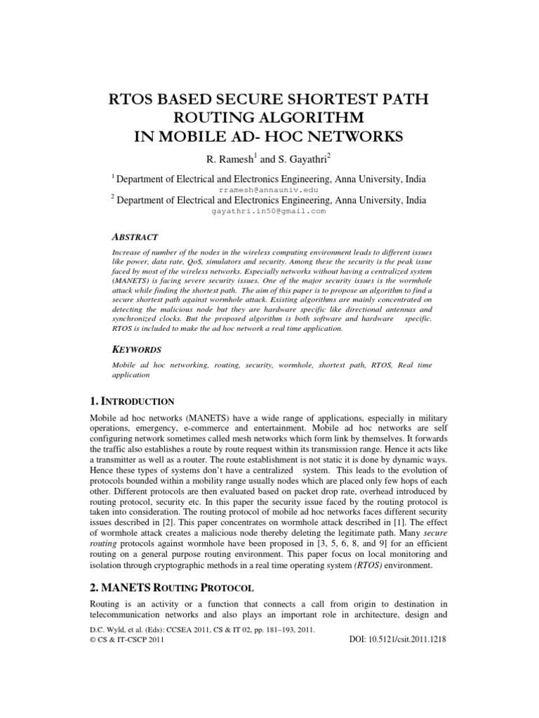 Rtos Based Secure Shortest Path Routing Algorithm In Mobile Adhoc Networks Pdf Routing