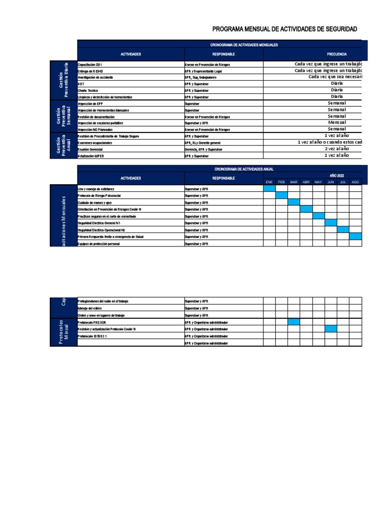 Programa de Actividades 2022 | PDF | Seguridad y salud ocupacional | Lugar de trabajo