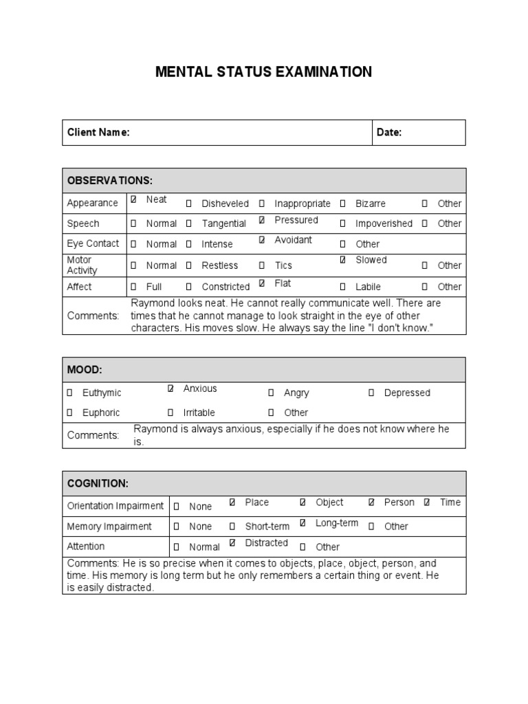 MENTAL STATUS EXAMINATION (1) | PDF | Causes Of Death | Psychology