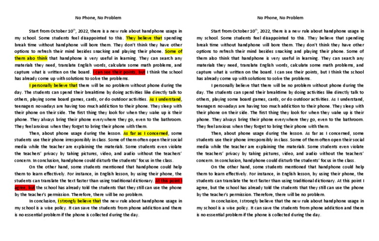 No Phone - ARGUMENTATIVE TEXT | PDF | Mobile Phones | Cognition