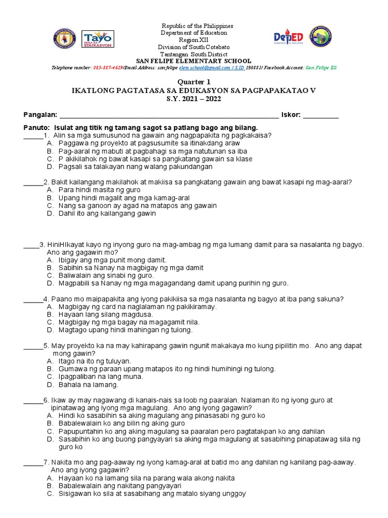 3rd Assessment in ESP 5 | PDF