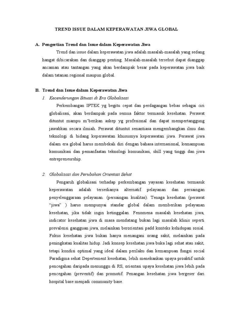 Trend Issue Dalam Keperawatan Jiwa Global | PDF