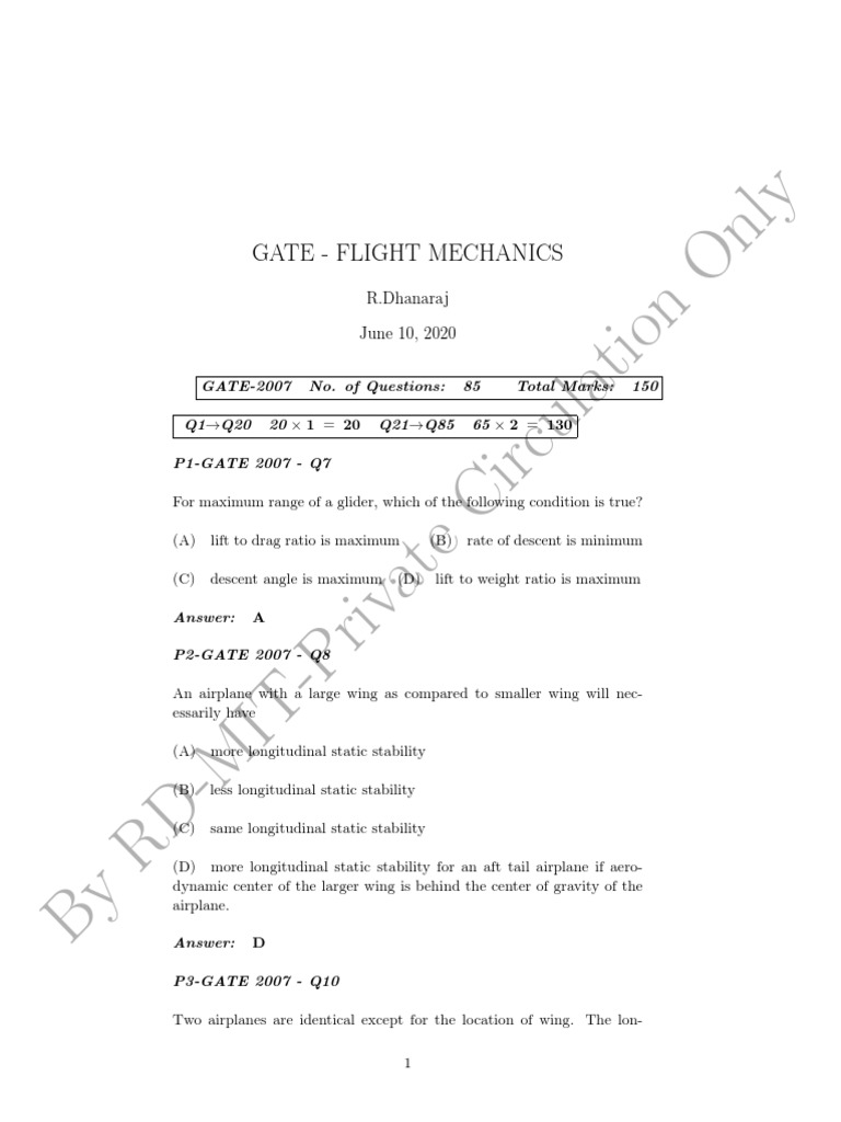 GATE Flight Mechanics Questions 2007-2008 | PDF | Aircraft | Airspeed