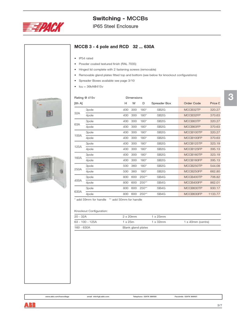 Abb MCCB Ip54 Enclosure | PDF | Equipment | Mechanical Engineering