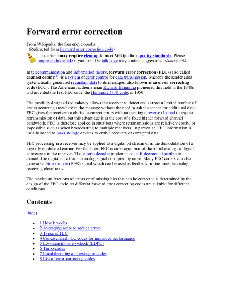 Forward Error Correction Pdf Forward Error Correction Error Detection And Correction