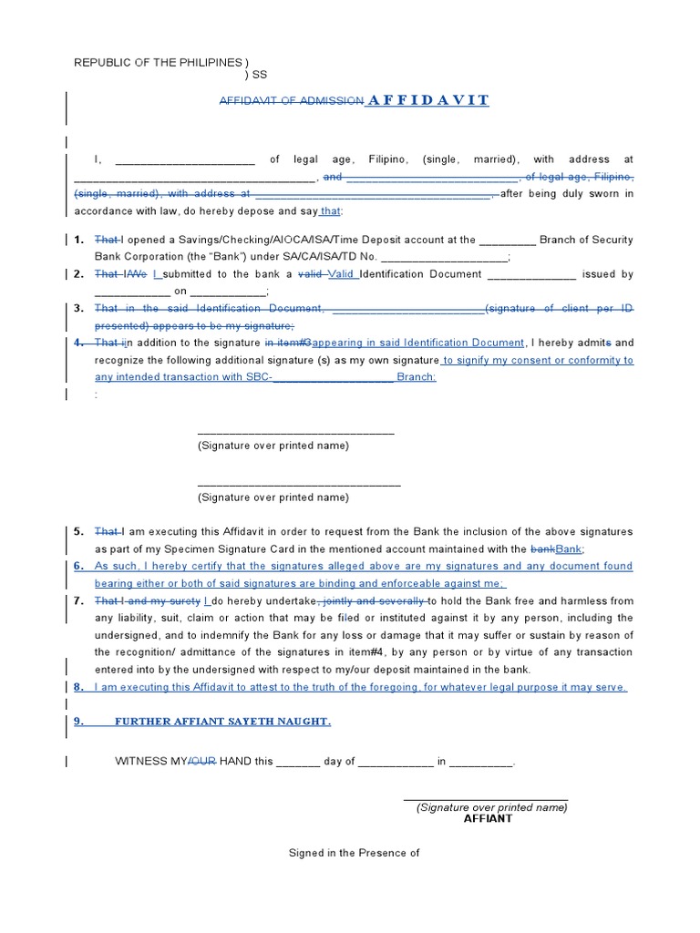 Affidavit of Admission | PDF | Affidavit | Identity Document
