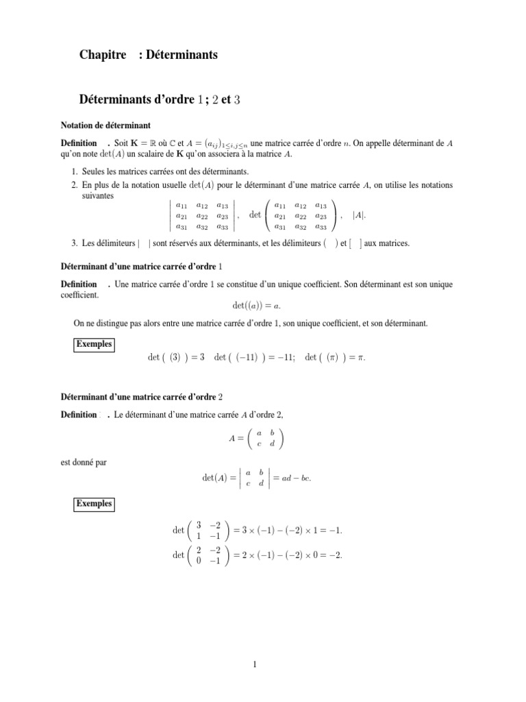 Calcul des déterminants de matrices 3x3 | PDF | Déterminant | Matrice ...