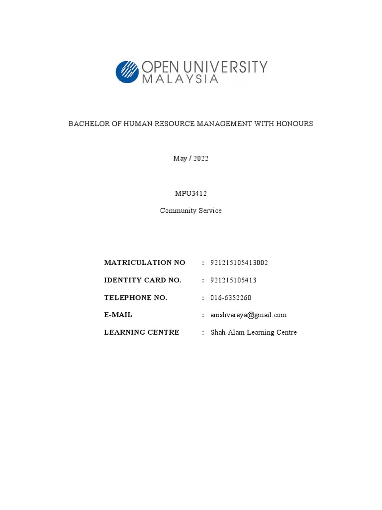 Community Service Assignment | PDF | Behavioural Sciences | Psychology