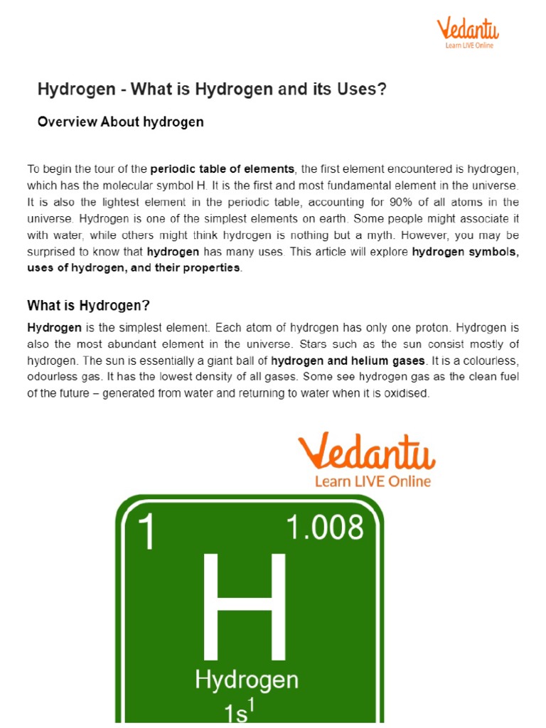 Hydrogen - What Is Hydrogen and Its Uses | PDF