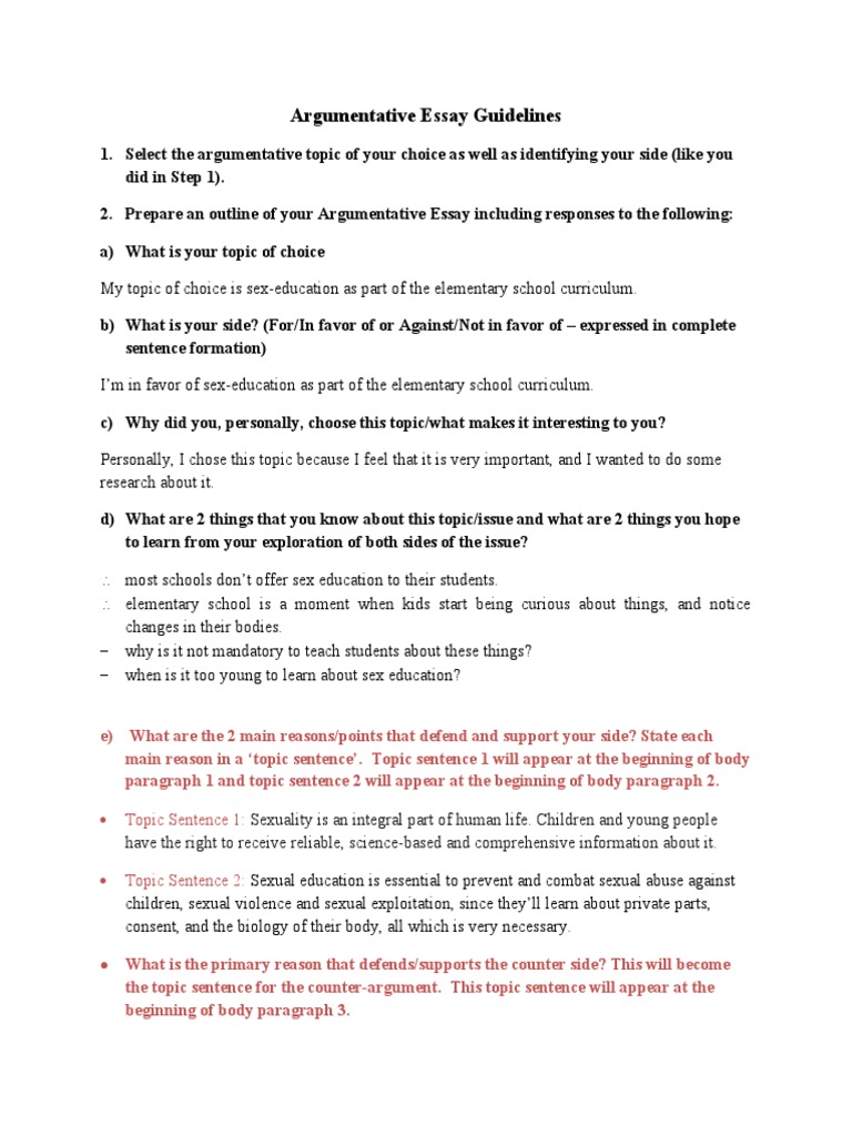 Argumentative Essay Guidelines Pdf Sex Education Essays