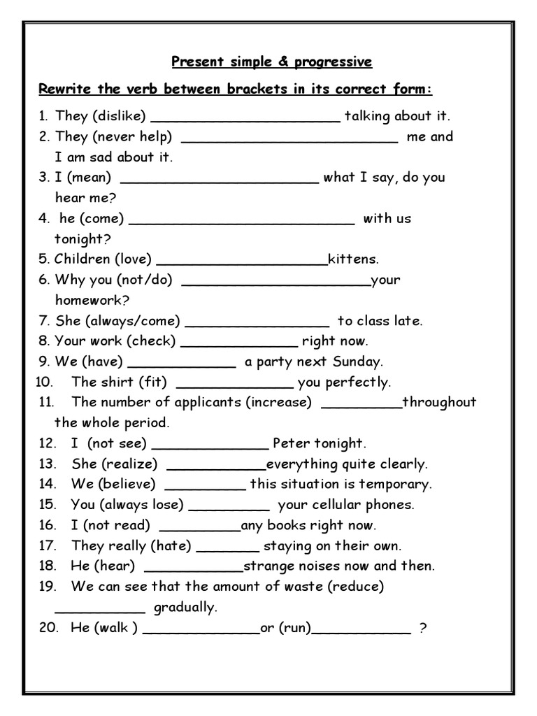 Adv. Exercise Present Tenses | PDF | Language Arts & Discipline